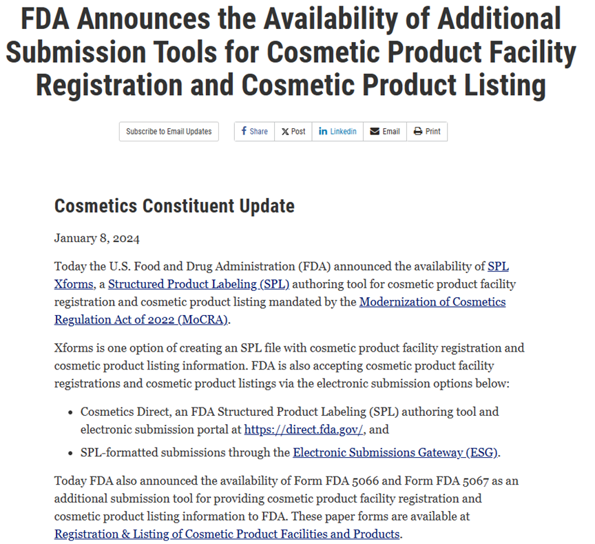 美国化妆品法规更新 | FDA正式推出SPL Xforms以及更新提交工厂注册和产品清单的方式 - 中贸合规中心